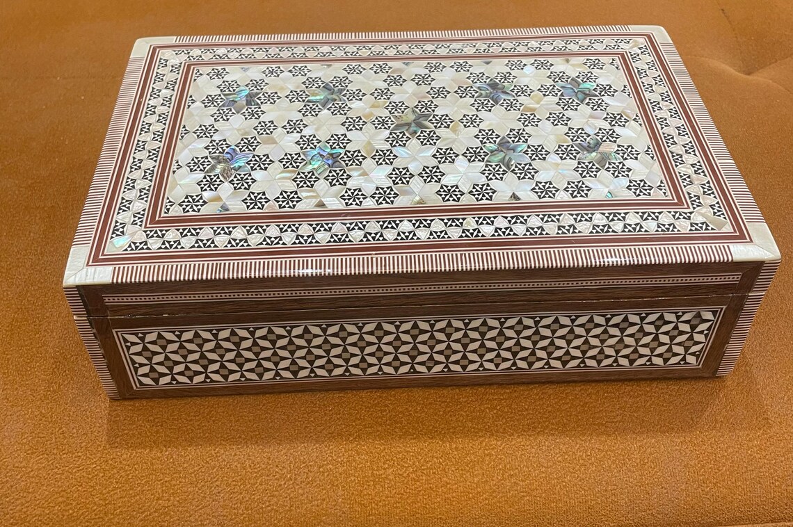 M12 Egyptian Wood Jewelry Box Inlaid Mother of Pearl Handmade 10.5" - Etsy