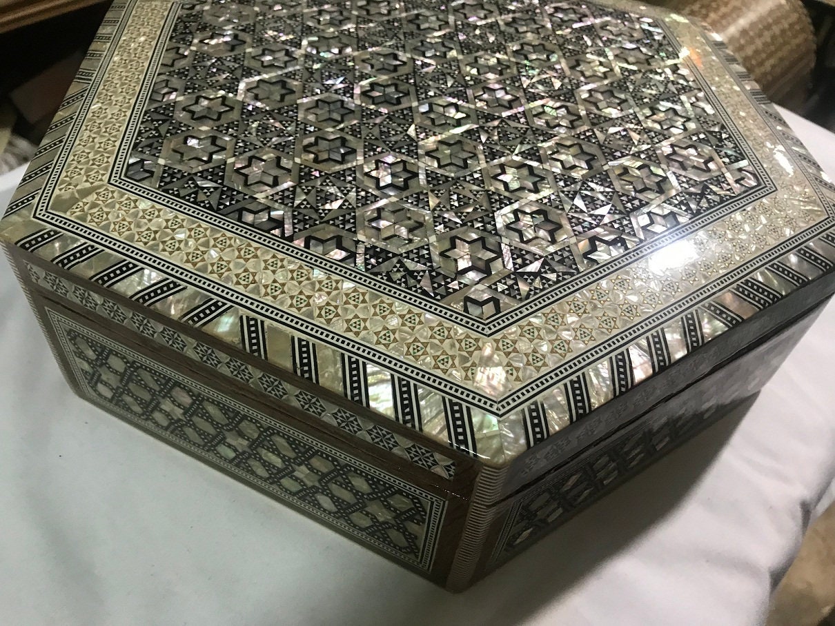 Egyptian Wood Jewelry Box Inlaid Mother of Pearl Handmade 13.6 - Etsy