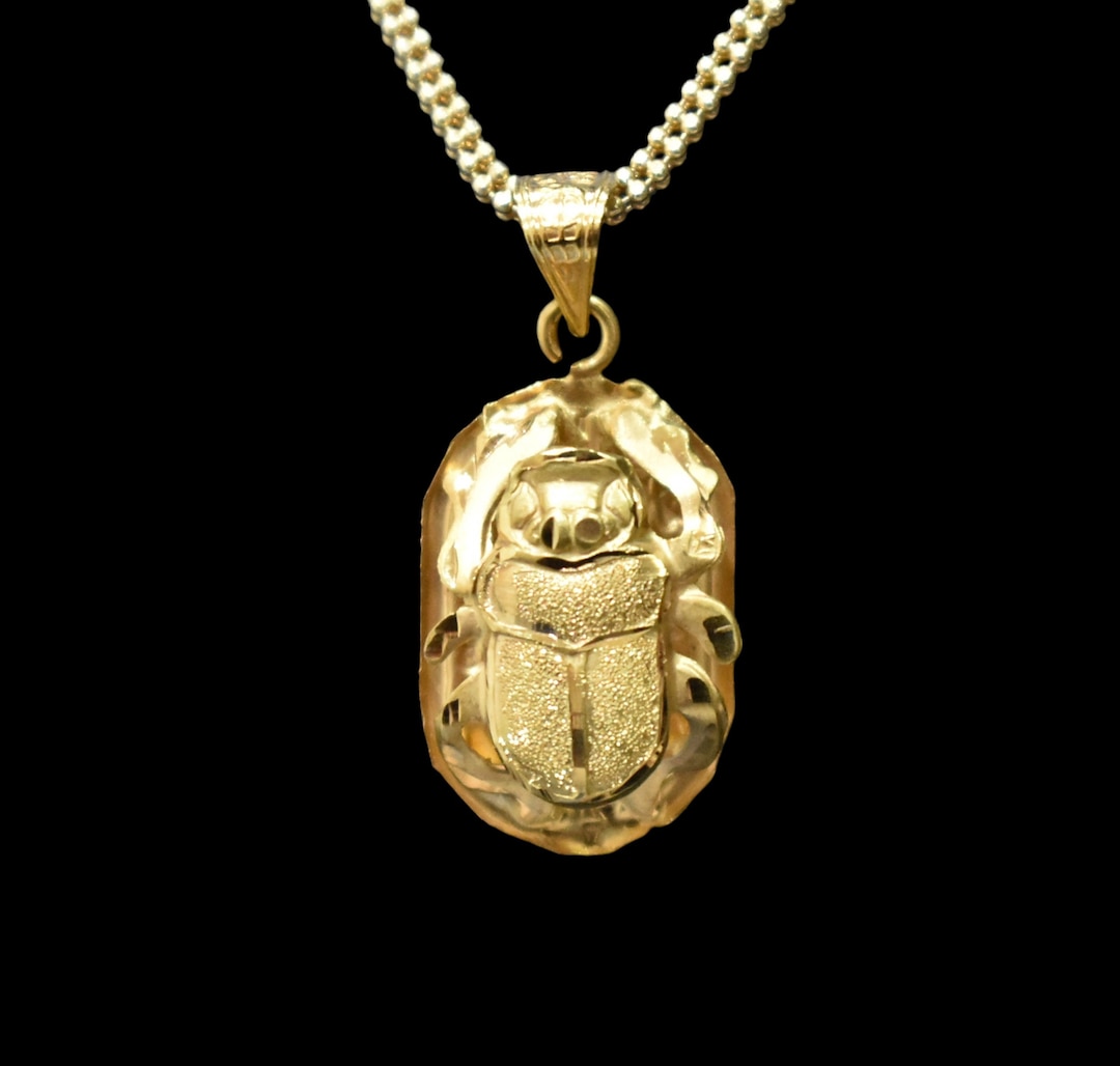 2C Egyptian Jewelry Pendant Scarab 18K Yellow Gold DOUBLE SIDE Alphabet ...