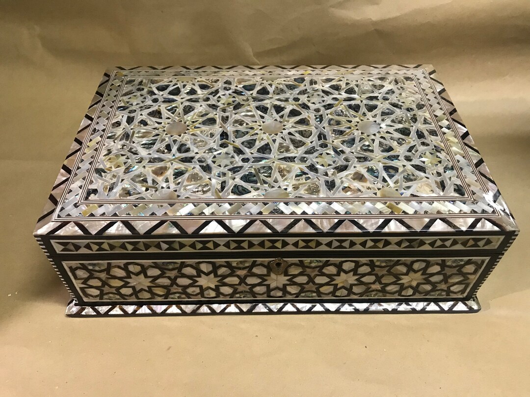 Egyptian Wood Jewelry Box Inlaid Mother of Pearl Handmade 38 X 25 Cm X ...
