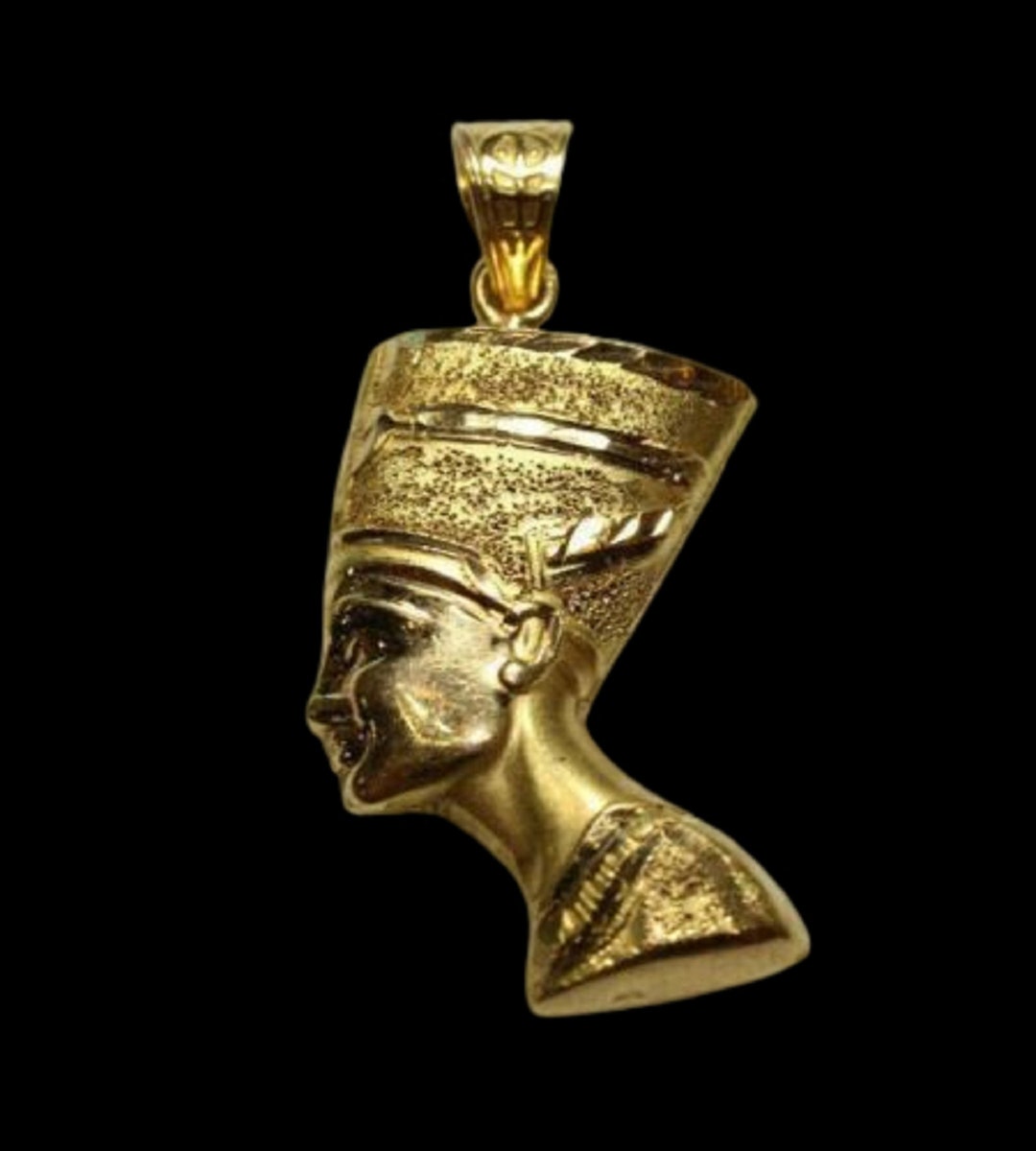 2B Egyptian Jewelry Pendant Double Face Queen Nefertari 18K Yellow Gold ...
