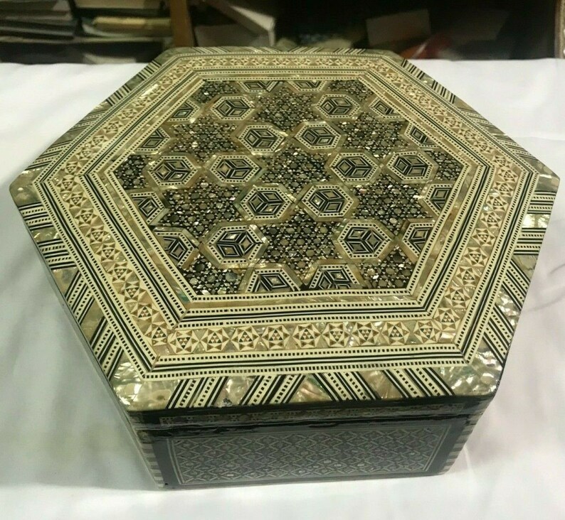 Egyptian Wood Jewelry Box Inlaid Mother of Pearl Handmade 11.6 - Etsy
