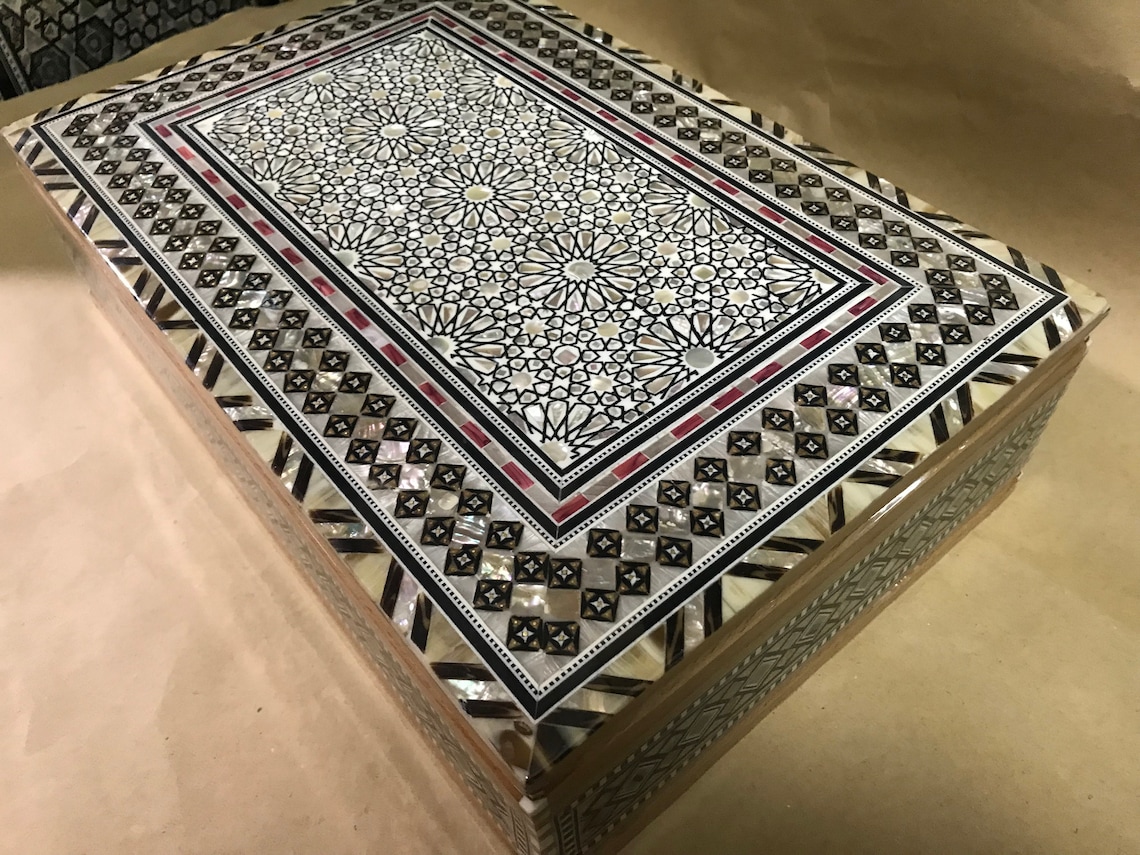 Egyptian Wood Jewelry Box Inlaid Mother of Pearl Handmade 37 X | Etsy