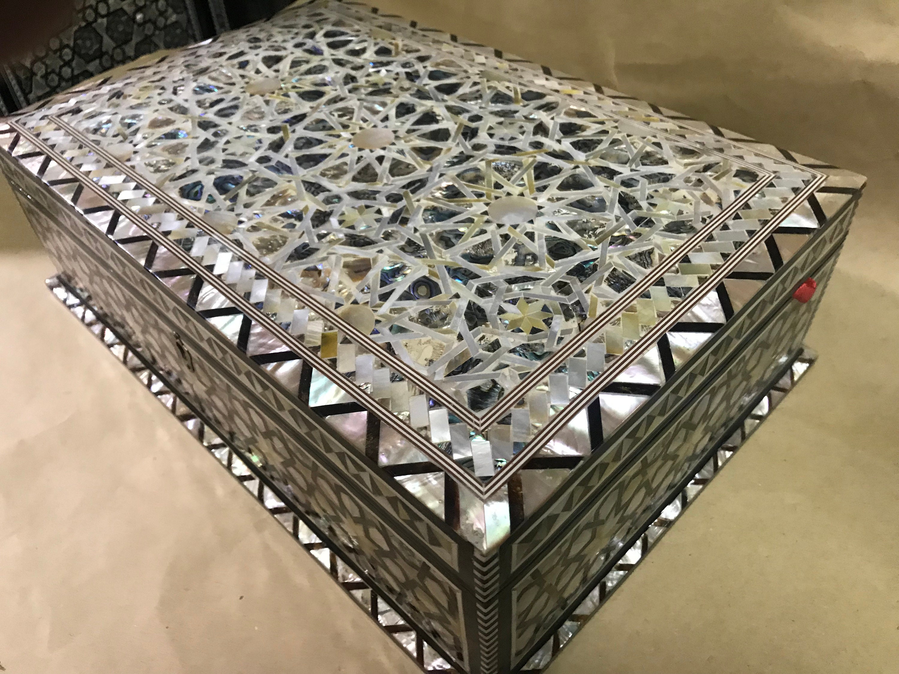 Egyptian Wood Jewelry Box Inlaid Mother of Pearl Handmade 38 X - Etsy