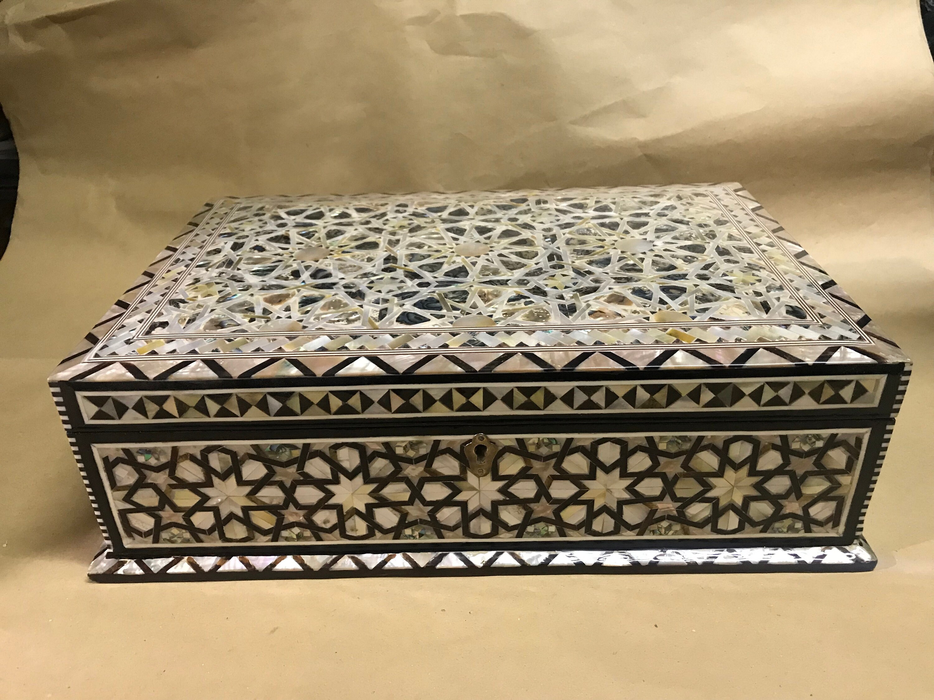 Egyptian Wood Jewelry Box Inlaid Mother of Pearl Handmade 38 X - Etsy