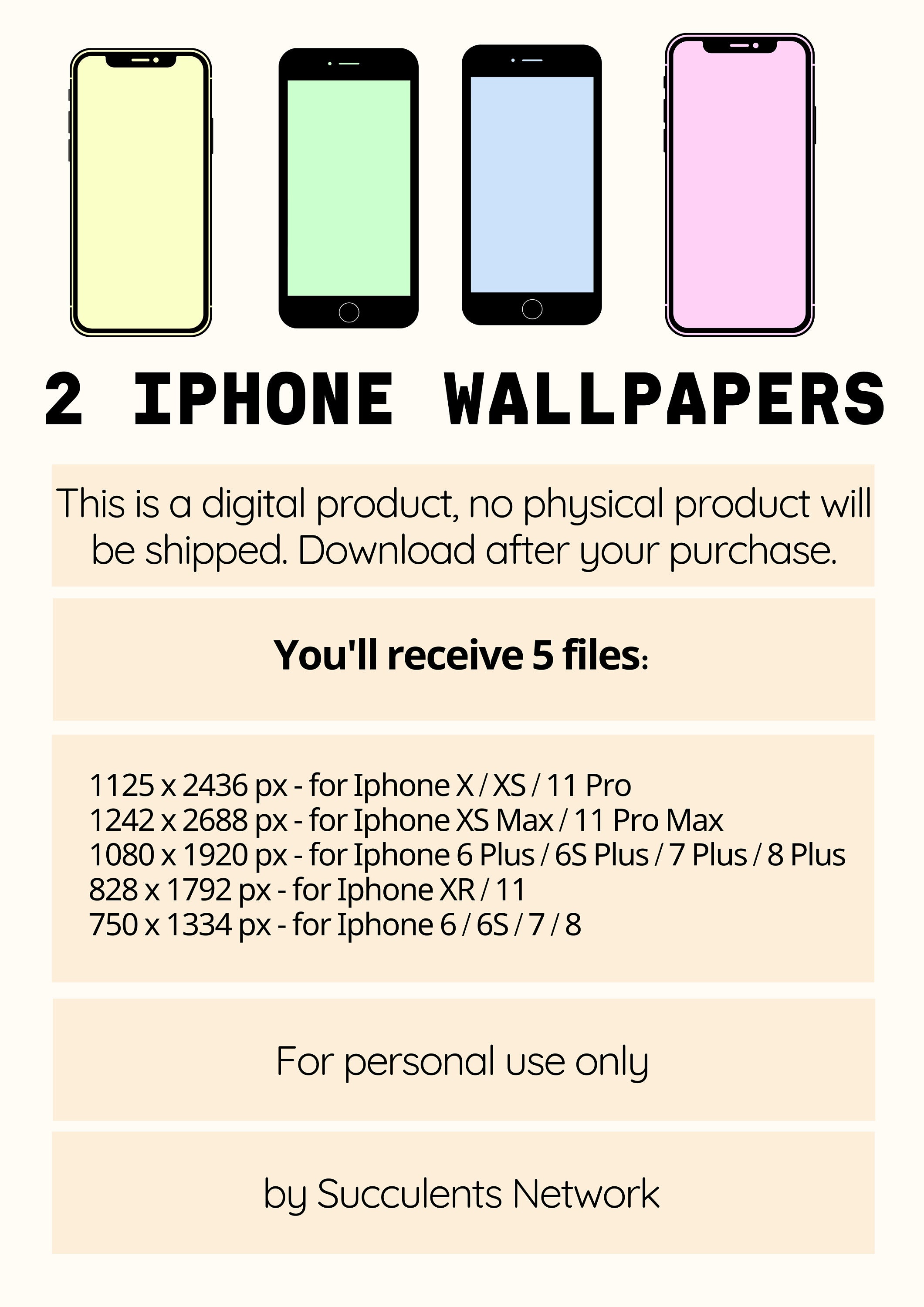 SUCCULENT iPhone WALLPAPERS - Set of 2 - Instant Download - Etsy