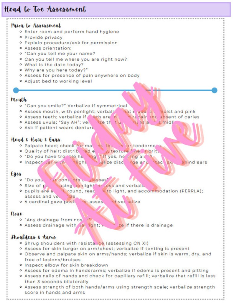 Nursing School: Head-to-toe Assessment Bundle - Etsy