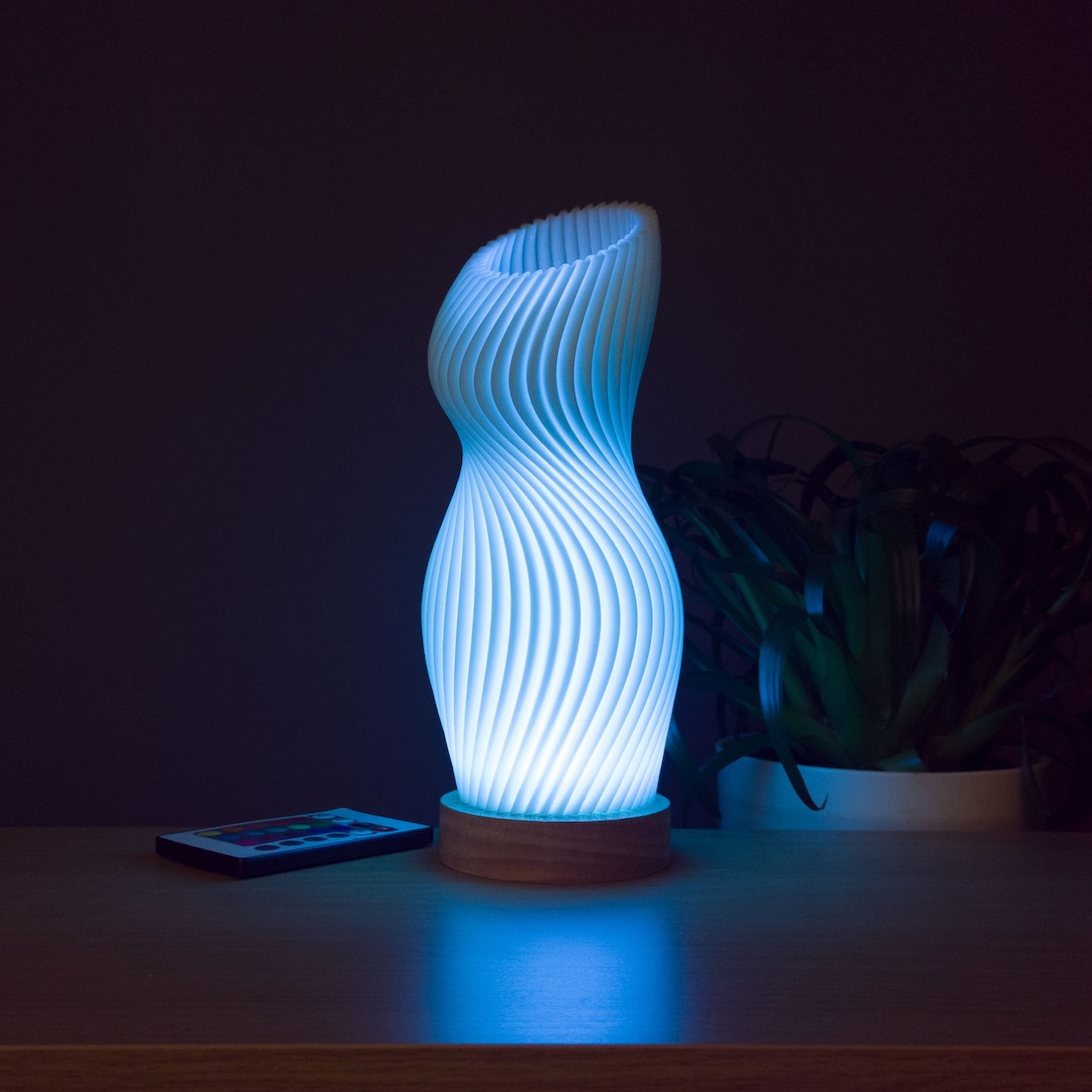 Waves Table Lamp: 3D Printed Multicolored LED Light With Remote - Etsy