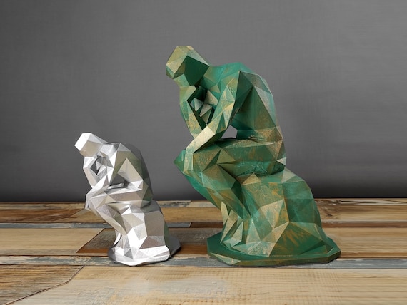 Large the Thinker Sculpture, Low Polygon Statue Inspired by Large the Thinker Sculpture, Low Polygon Statue Inspired by