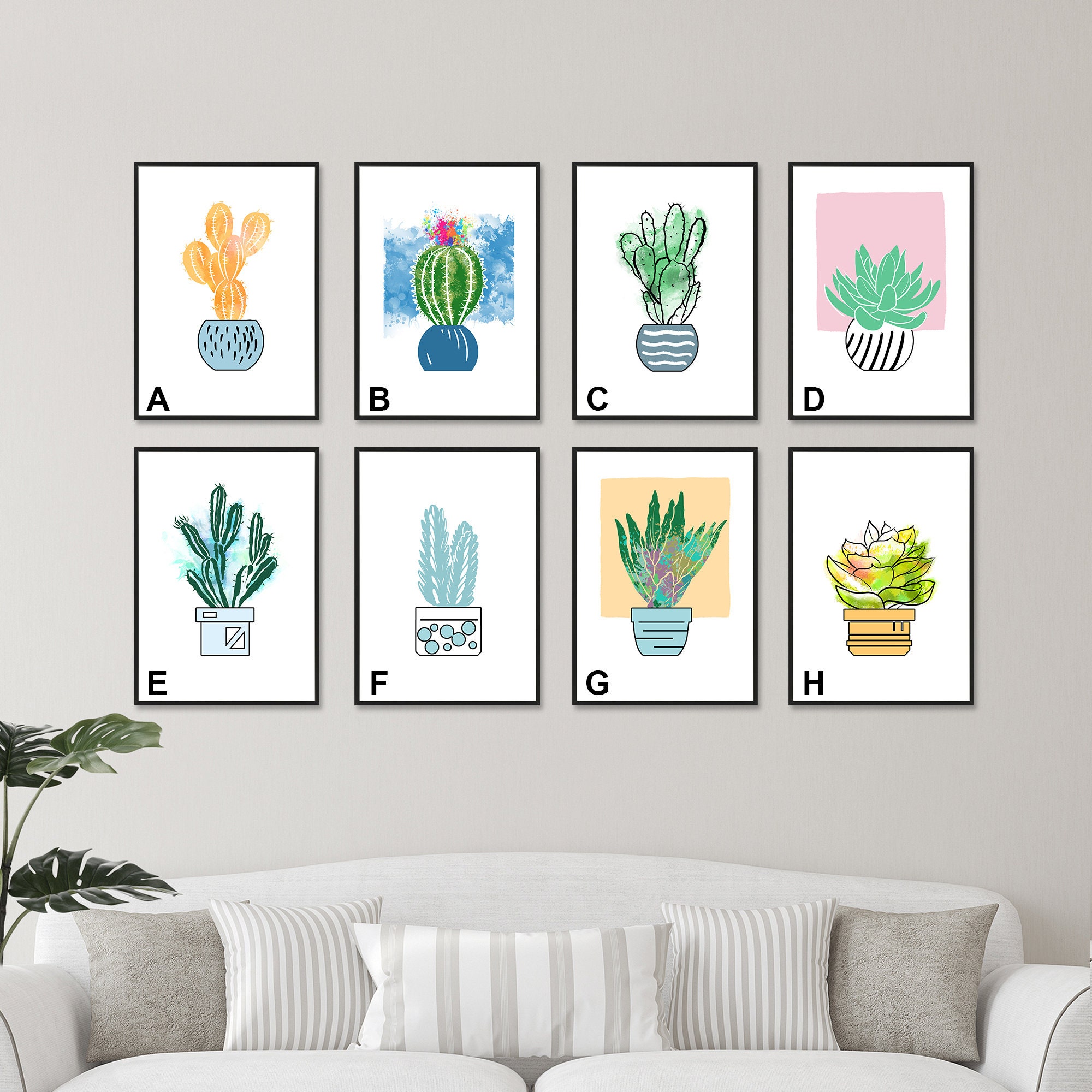 Cactus Print Set of 8 Gallery Wall Cactus Art Prints | Etsy