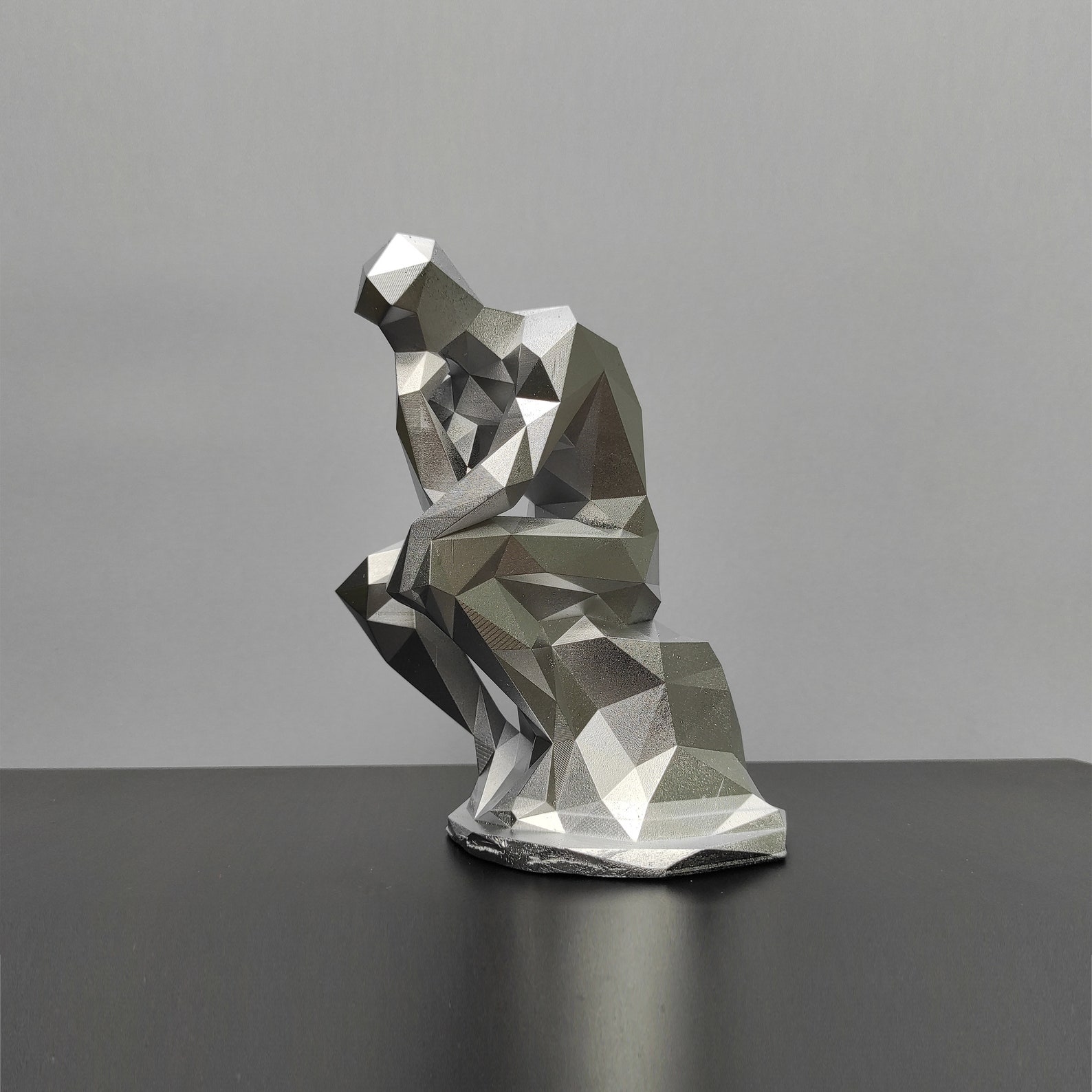 3D Printed Thinker Statue: Low Polygon Geometric Sculpture, Rodin ...