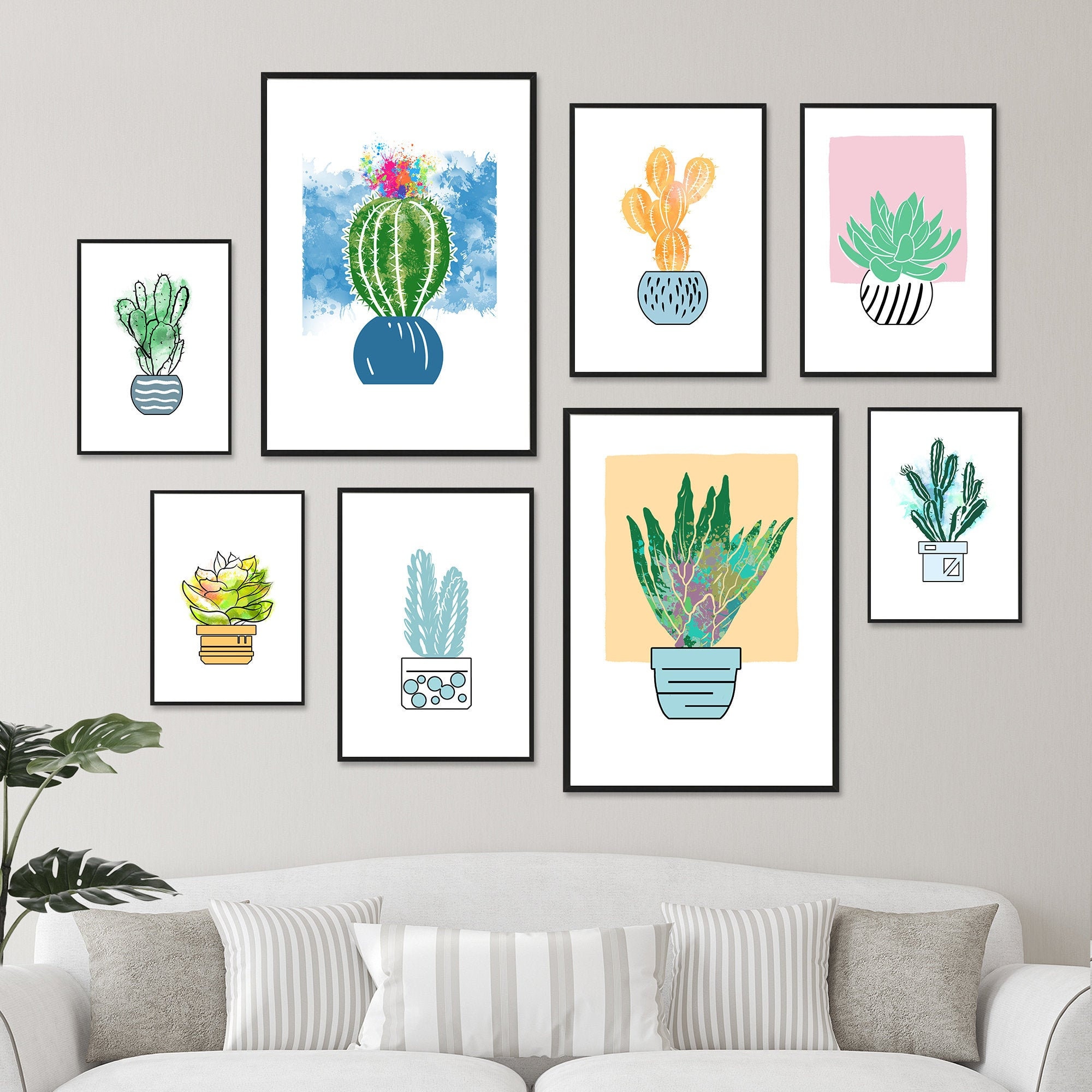 Cactus Print Set of 8 Gallery Wall Cactus Art Prints | Etsy