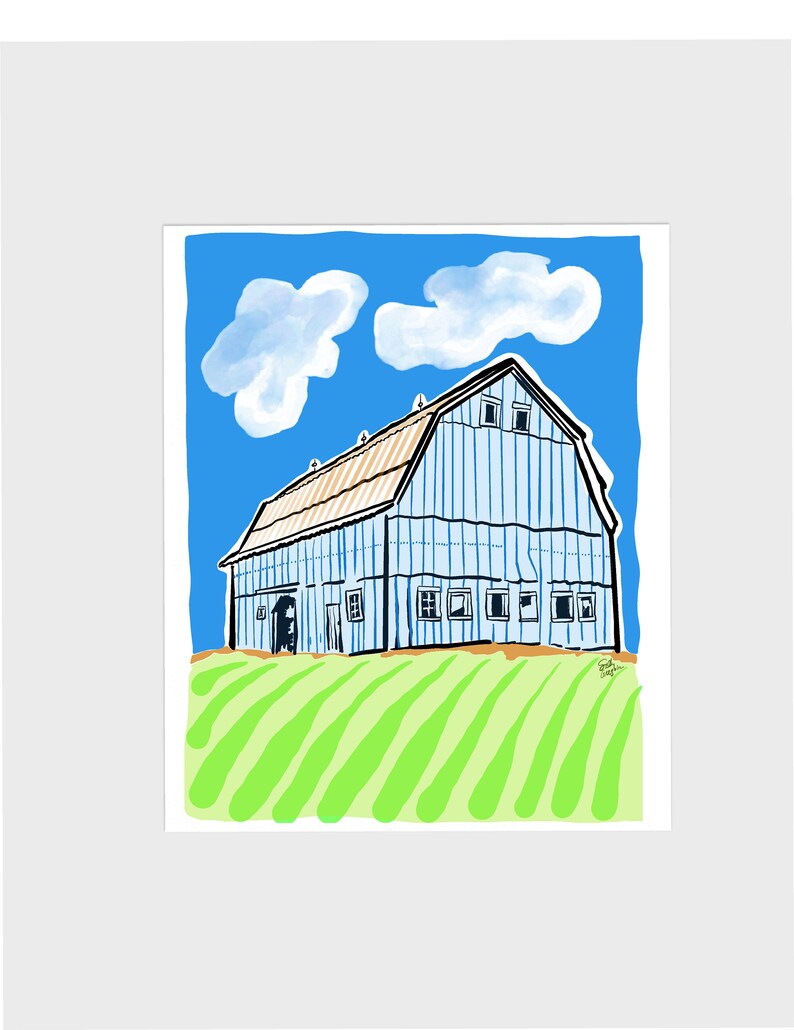 Happy Blue Farm Barn Small Art Print Giclee 8x10 Inch - Etsy