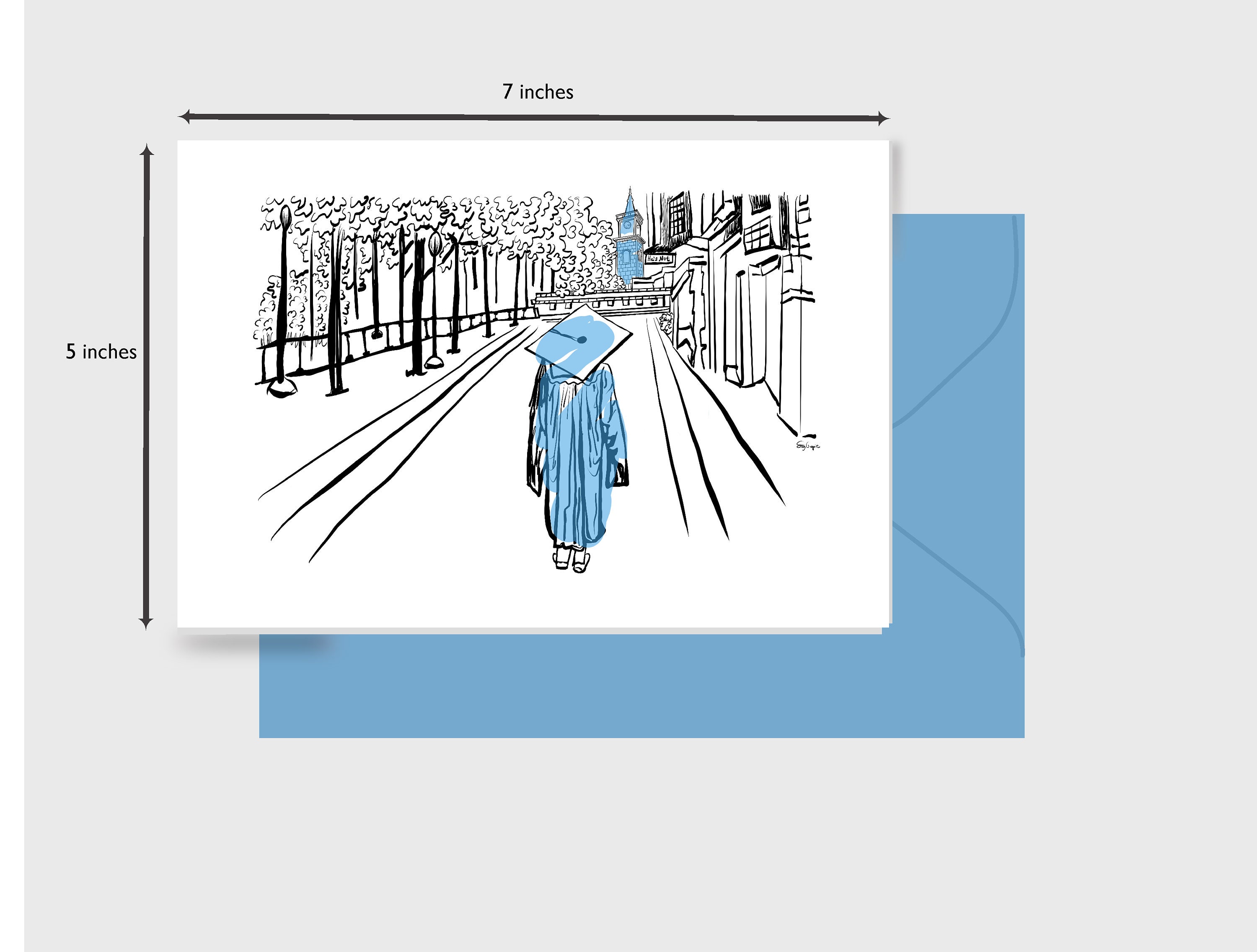 Blue Cap & Gown Graduation Card, 5x7 Inch, High School University ...