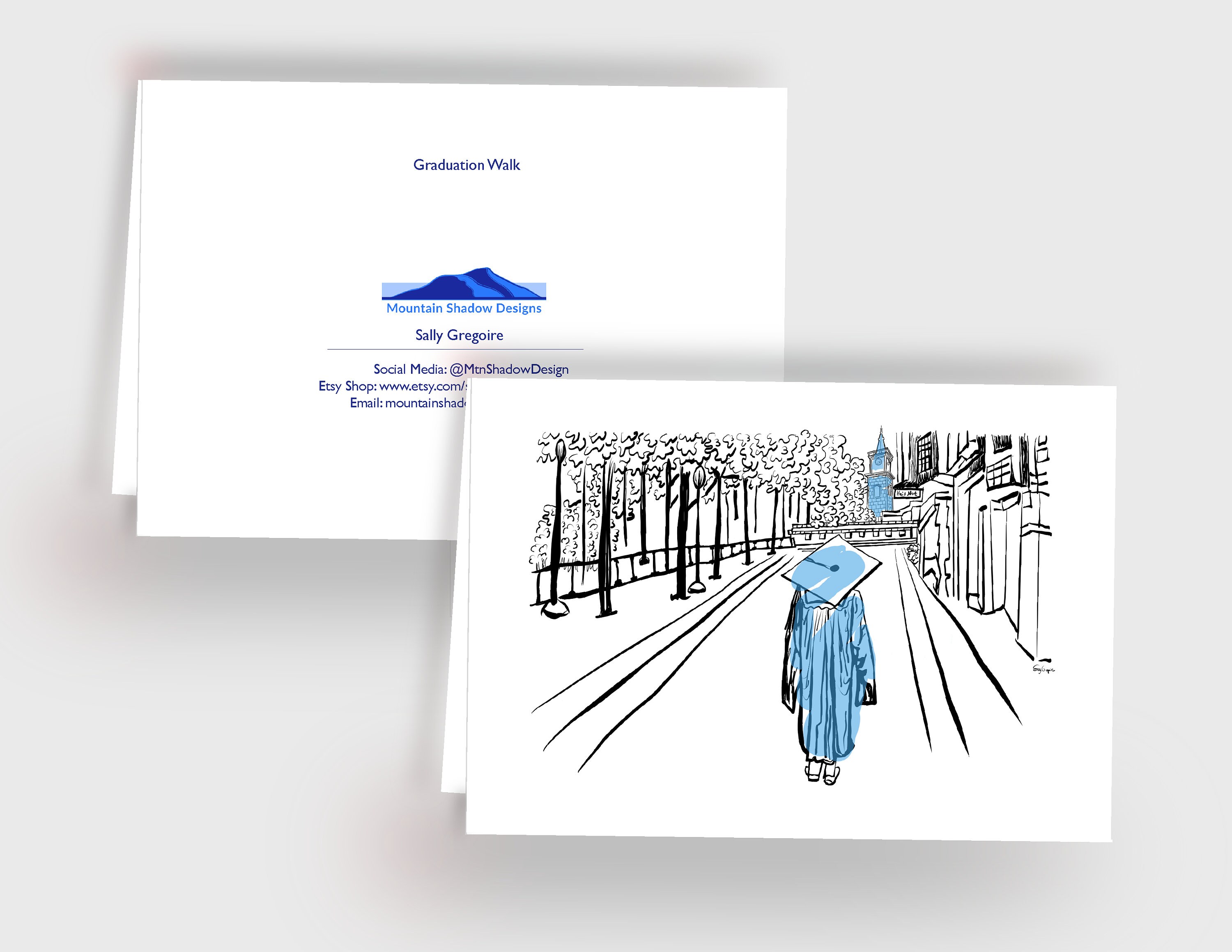 Blue Cap & Gown Graduation Card, 5x7 Inch, High School University ...