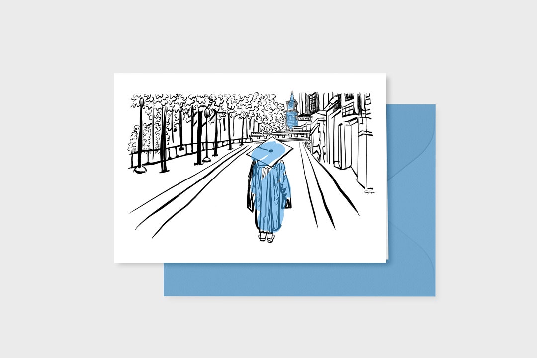 Blue Cap & Gown Graduation Card, 5x7 Inch, High School University ...