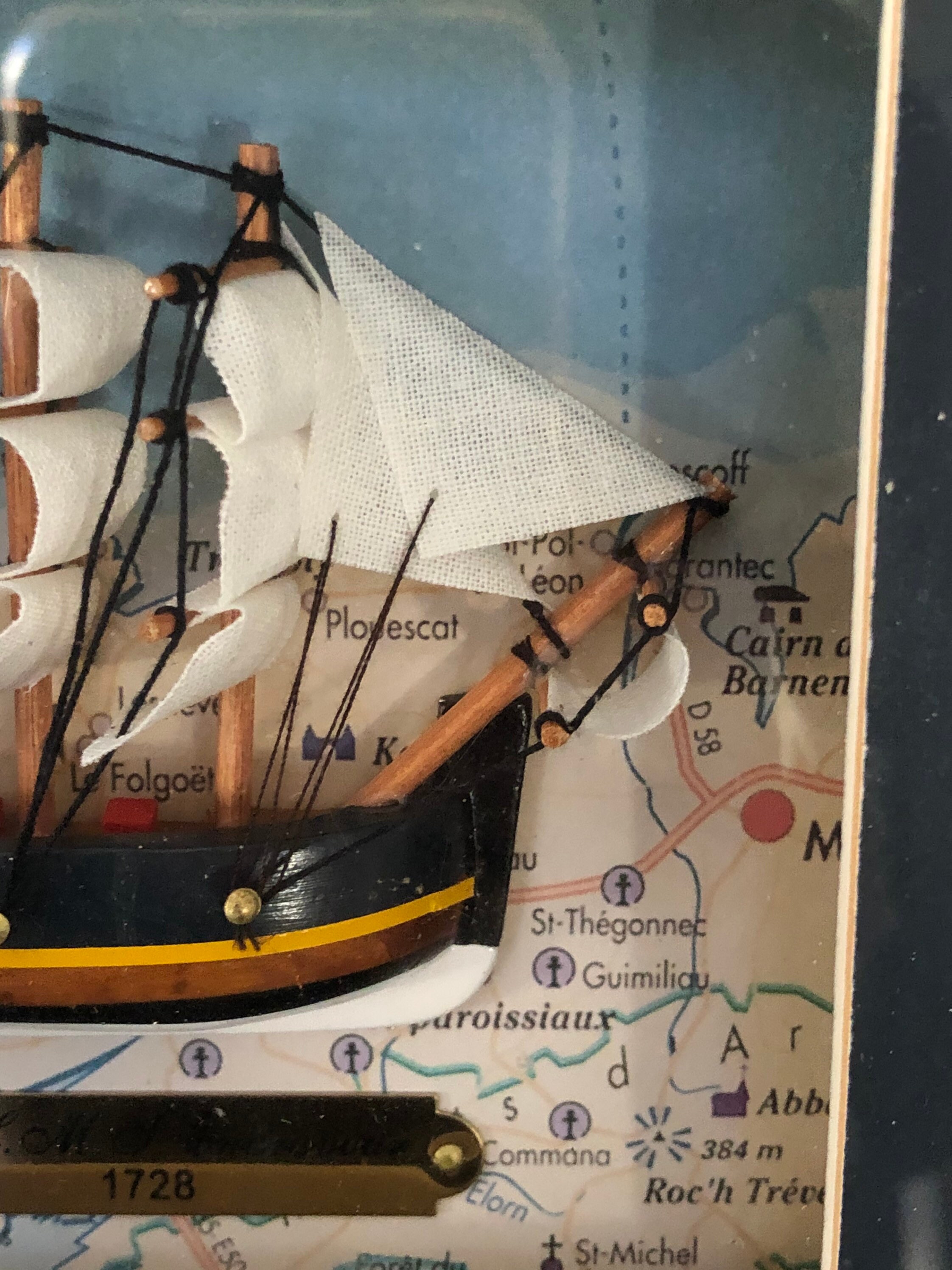 Vintage Ship Shadow Box, H.M.S. Endeavor 1728 Replica of Sailing Ship ...