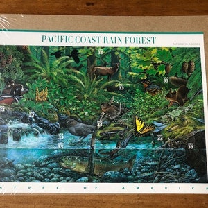 Pacific Coast Rainforest Nature of America Full Pane of Stamps, 33 Cent ...