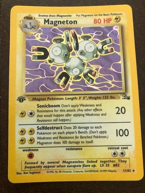 Vintage Pokemon Magneton Holographic Edition 1 Card, Wizards of the Coast, 1999 - Etsy