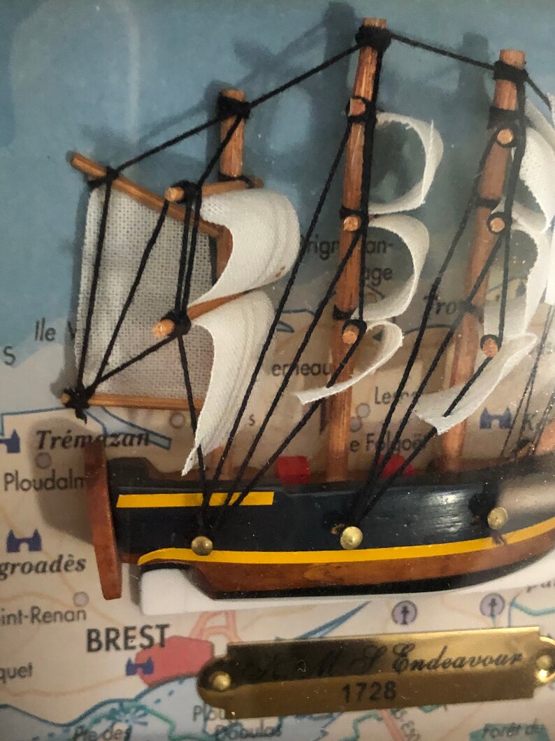 Vintage Ship Shadow Box, H.M.S. Endeavor 1728 Replica of Sailing Ship ...