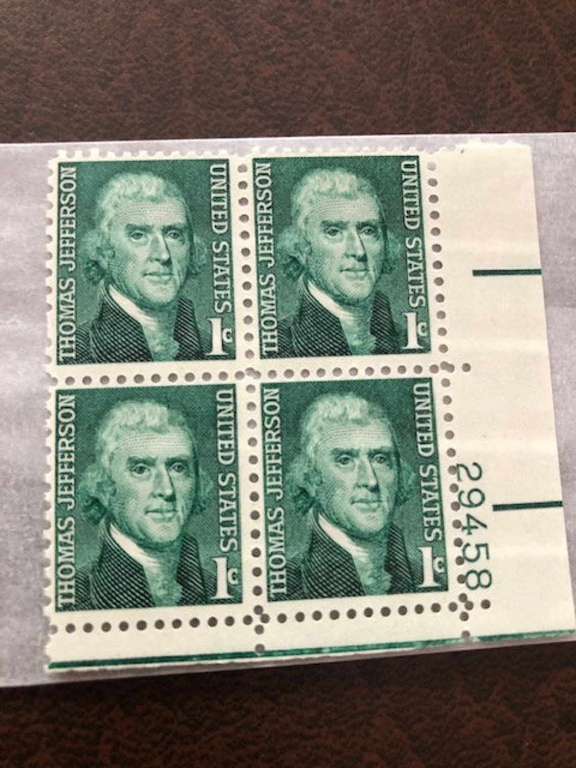 Vintage Thomas Jefferson 1 Cent U.S. Postal Stamp Block of 4, 1968 ...