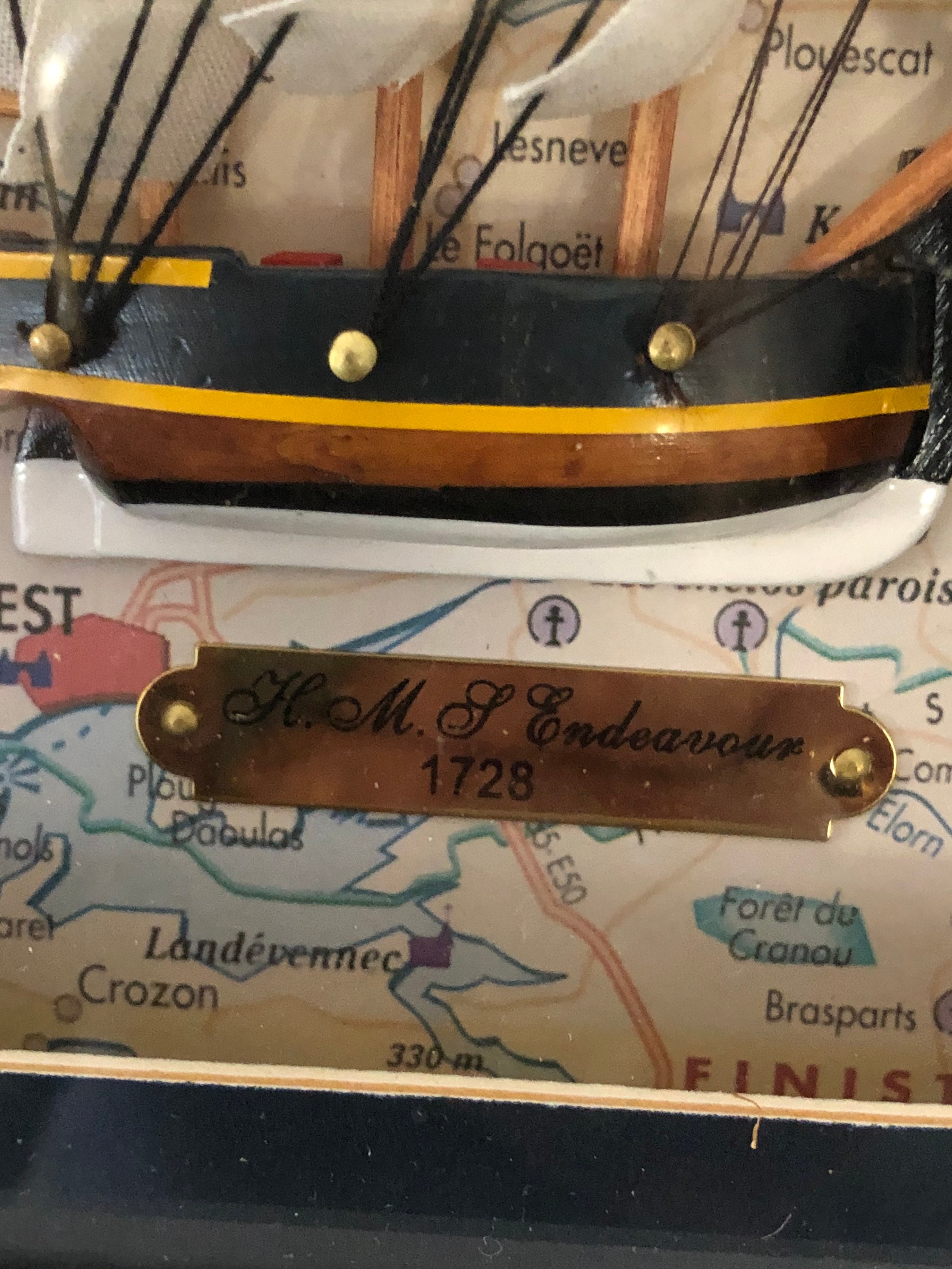 Vintage Ship Shadow Box, H.M.S. Endeavor 1728 Replica of Sailing Ship ...