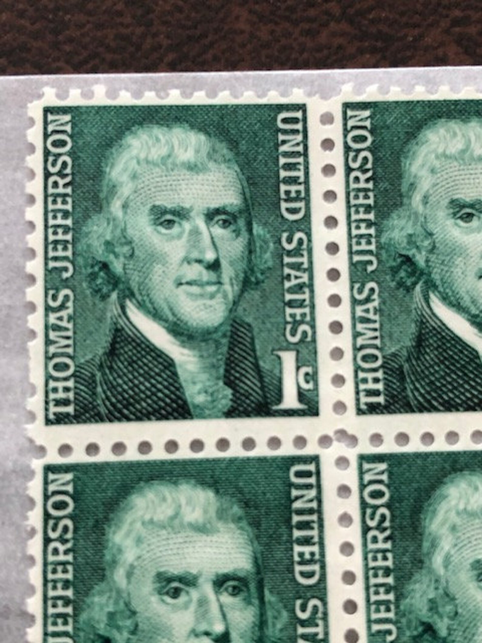Vintage Thomas Jefferson 1 Cent U.S. Postal Stamp Block of 4, 1968 ...
