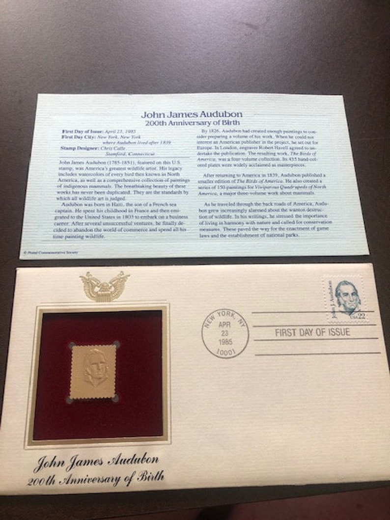 U. S. Postage Stamp, John James Audubon Gold Stamp 200th Anniversary of ...