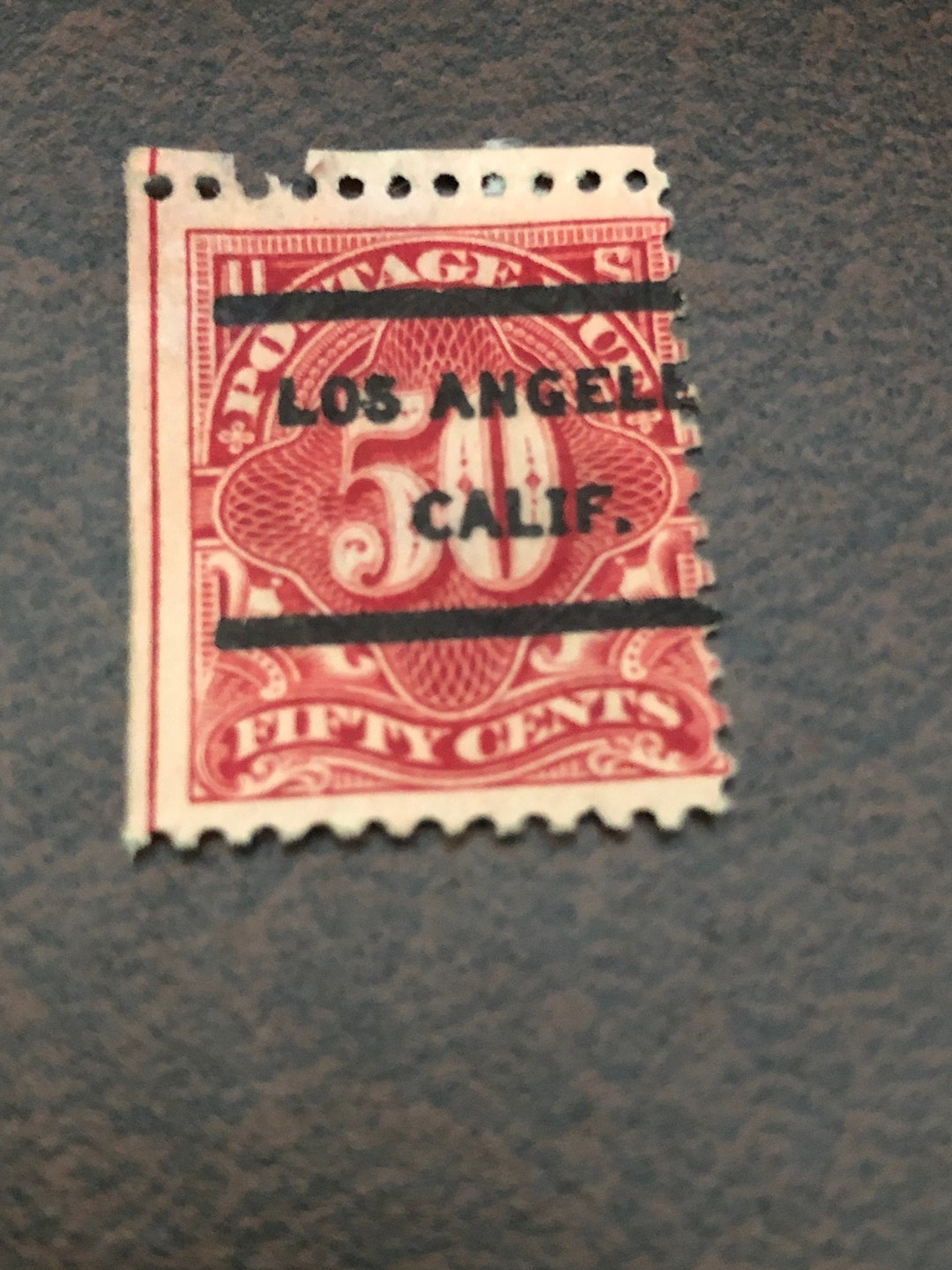 Antique 1917 U.S. Postage Due 50 Cents Postage Stamp With Los Angeles ...