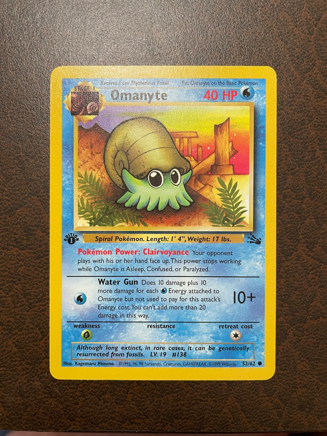 Pokemon Card, Omanyte, Fossil, Edition 1, 1999, 52/62 Wizards of the Coast With Free Jigglypuff ...