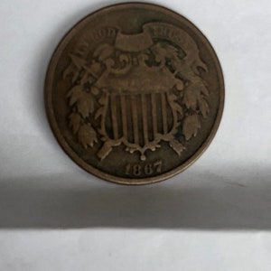 Genuine 1867 U.S. 2 Cent Piece, Collectible 2 Cent Copper Coin - Etsy