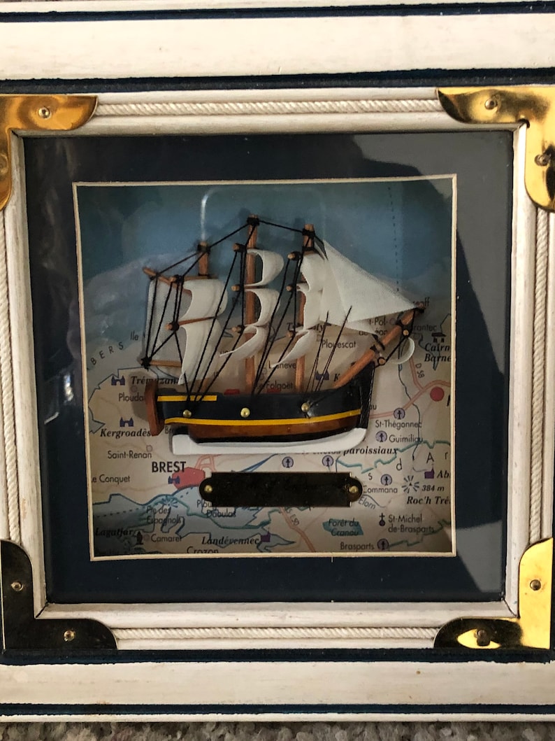Vintage Ship Shadow Box, H.M.S. Endeavor 1728 Replica of Sailing Ship ...