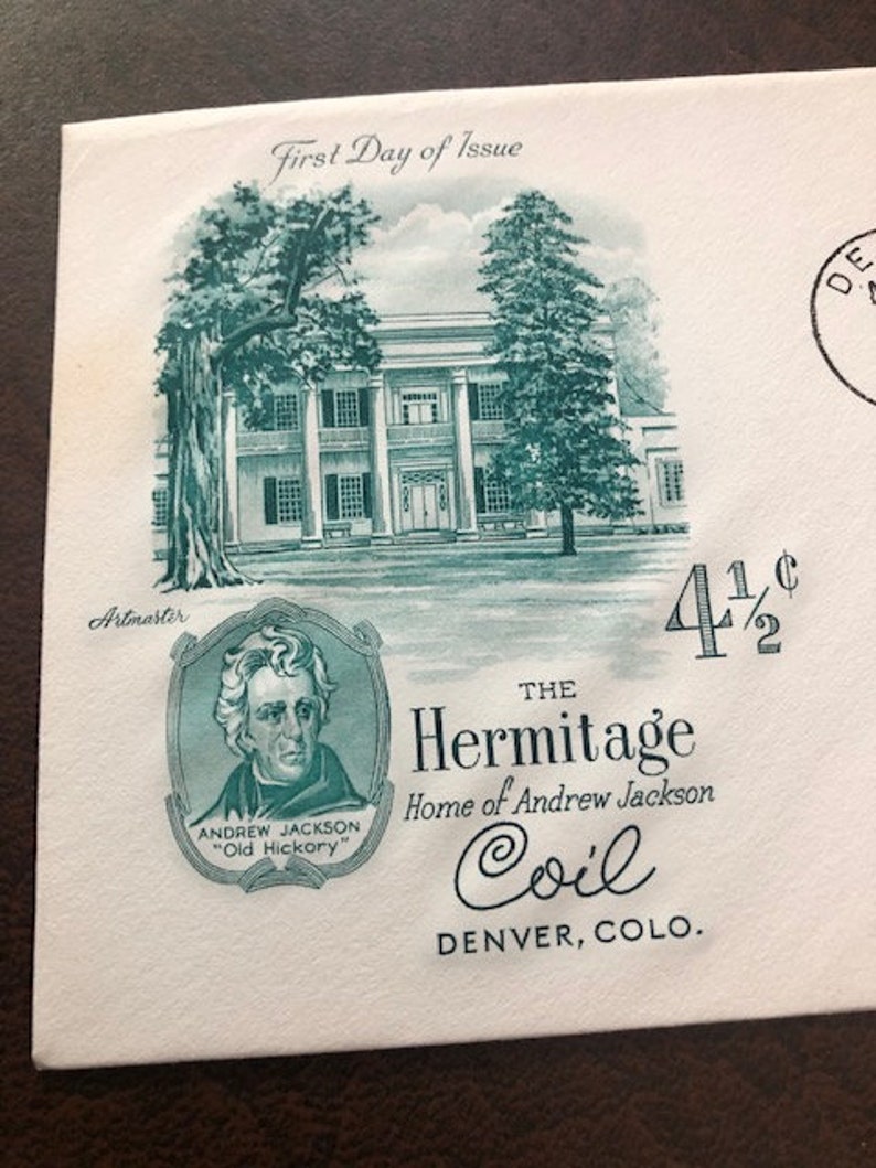 The Hermitage Home of Andrew Jackson 4.5 Cent Postage Stamp First Day ...