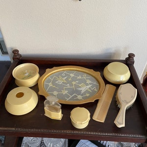 Vintage 1940's Ivory Dubarry Py-ra-lyn Celluloid Dresser Set, 14 Piece ...