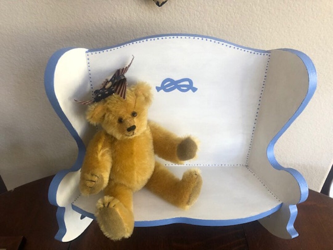 White and Blue Hand Painted Wooden Rocking Doll Bench - Etsy