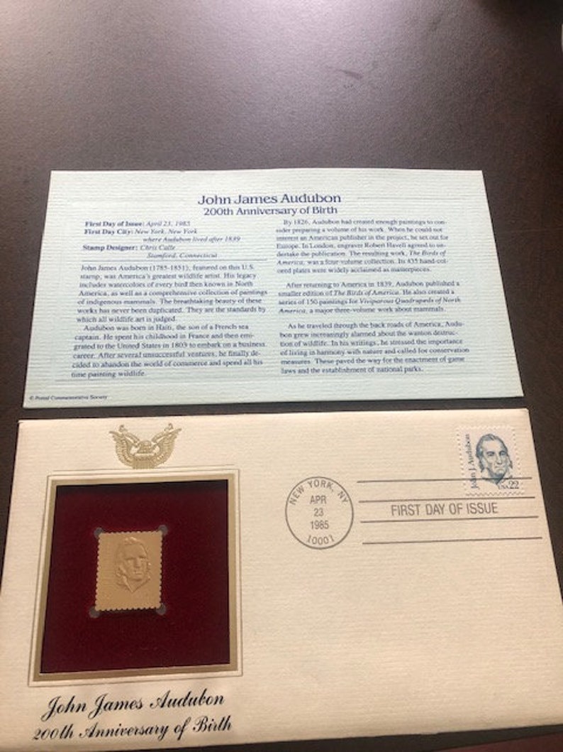 U. S. Postage Stamp, John James Audubon Gold Stamp 200th Anniversary of ...