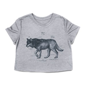 Wolf Anatomy Crop Top, Gray Wolf Crop Top, Wolf Shirt for Ladies ...