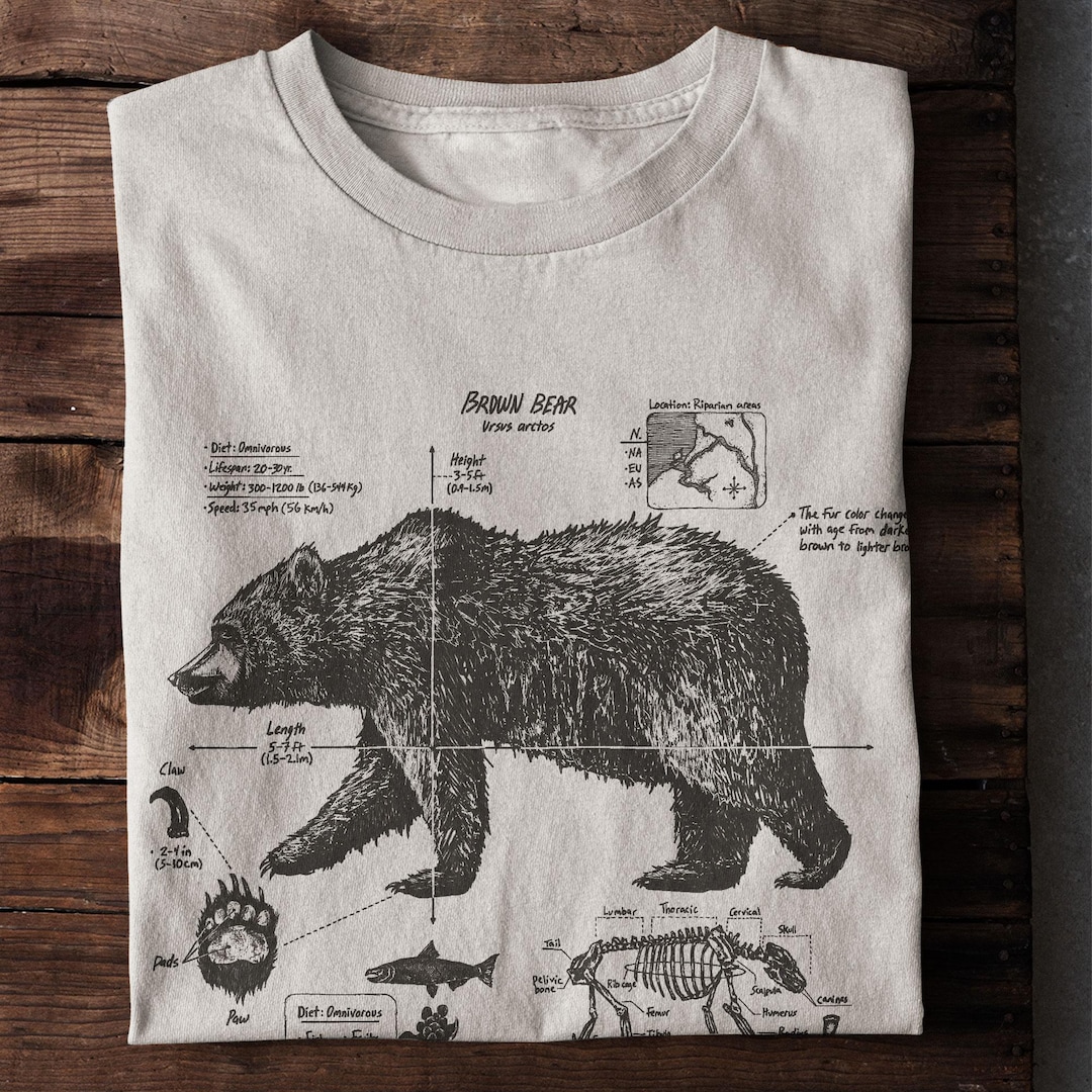 Brown Bear Anatomy T-shirt: Hand-drawn Grizzly Design, Silkscreen ...