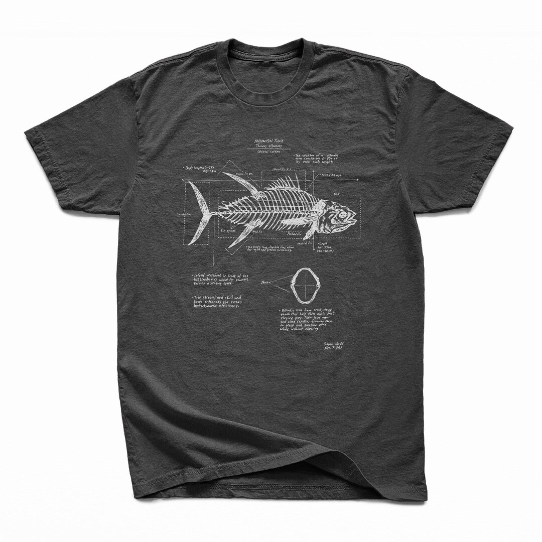 Yellowfin Tuna Skeletal System Tshirt, Tuna Biology Diagram Shirt ...
