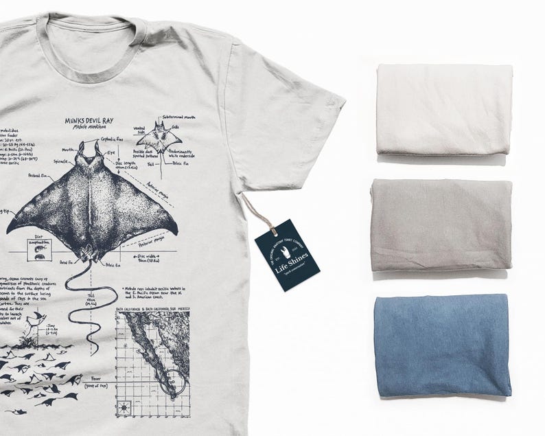 Mobula Ray Anatomy Tshirt, Marine Biology Ray Shirt, Screen Printed ...