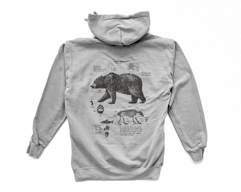 Brown Bear Anatomy Hoodie: Hand-drawn Grizzly Bear Diagram Screen Print ...