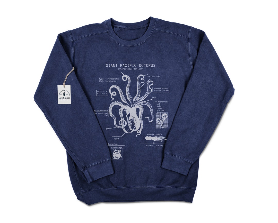 Pacific Octopus Anatomy Sweatshirt, Marine Biologist, Octopus ...