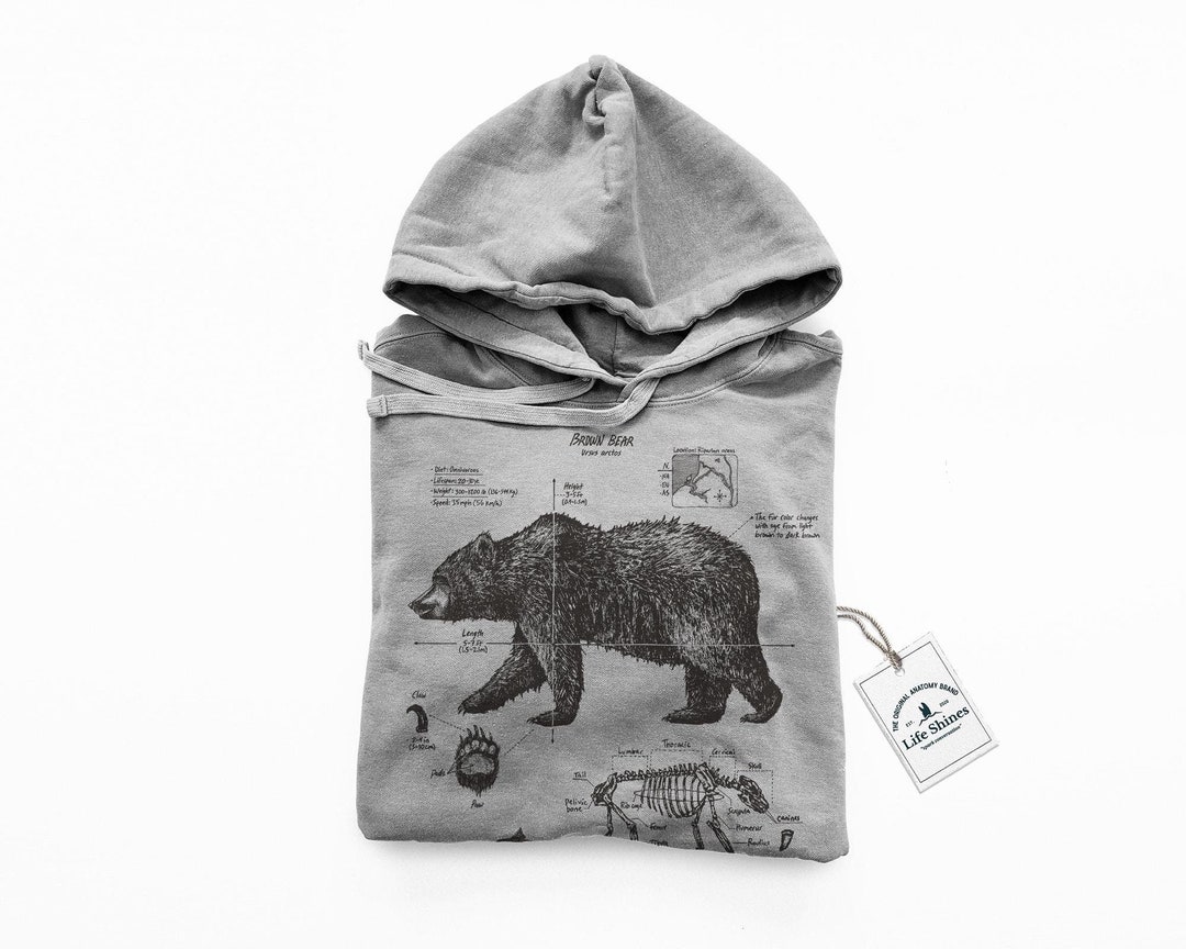 Brown Bear Anatomy Hoodie: Hand-drawn Grizzly Bear Diagram Screen Print ...