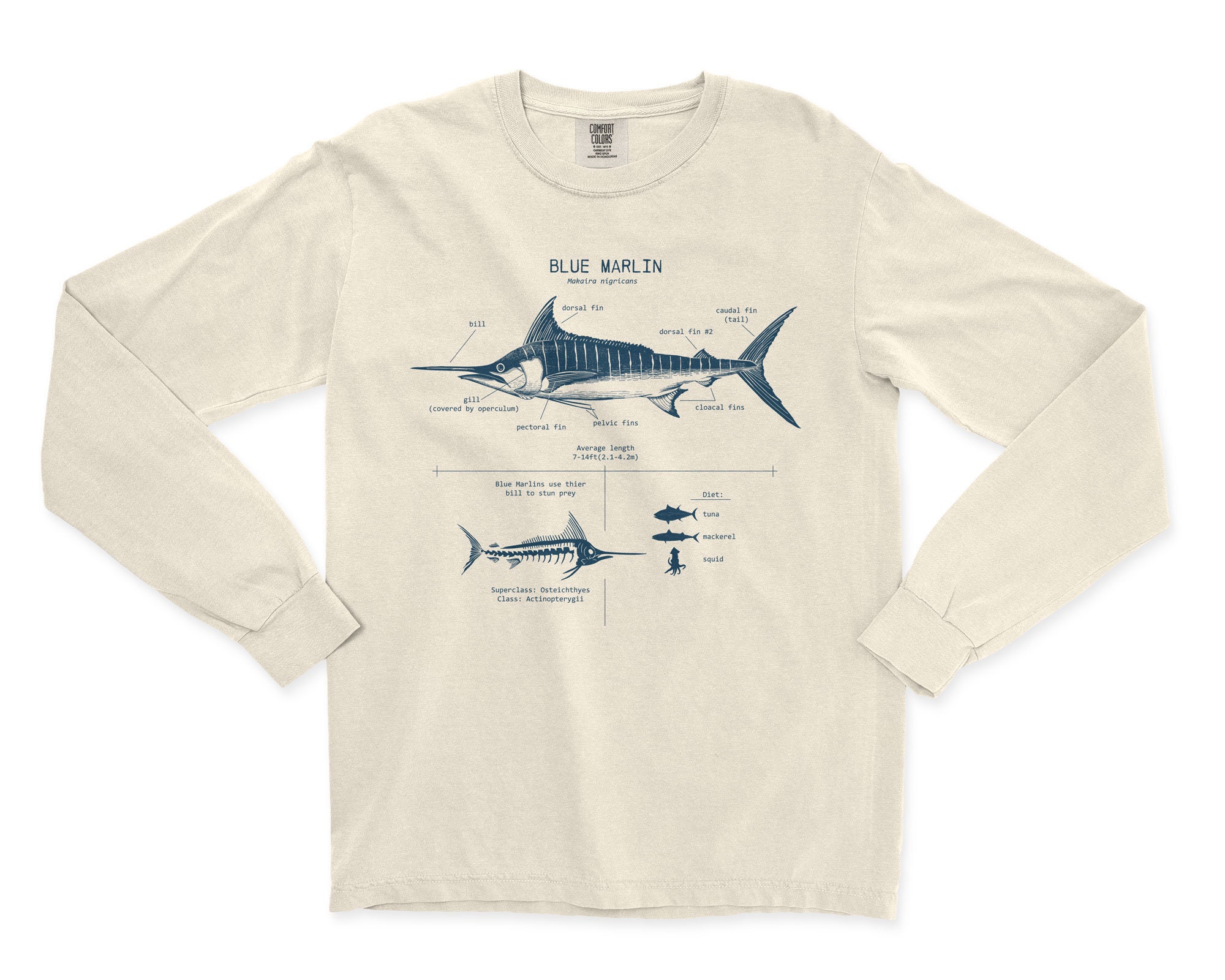 Blue Marlin Anatomy Long Sleeve Marine Biology Shirt Fishing | Etsy