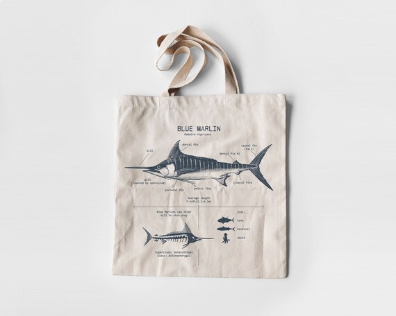 Blue Marlin Anatomy Tote Bag Blue Marlin Beach Bag Marlin - Etsy