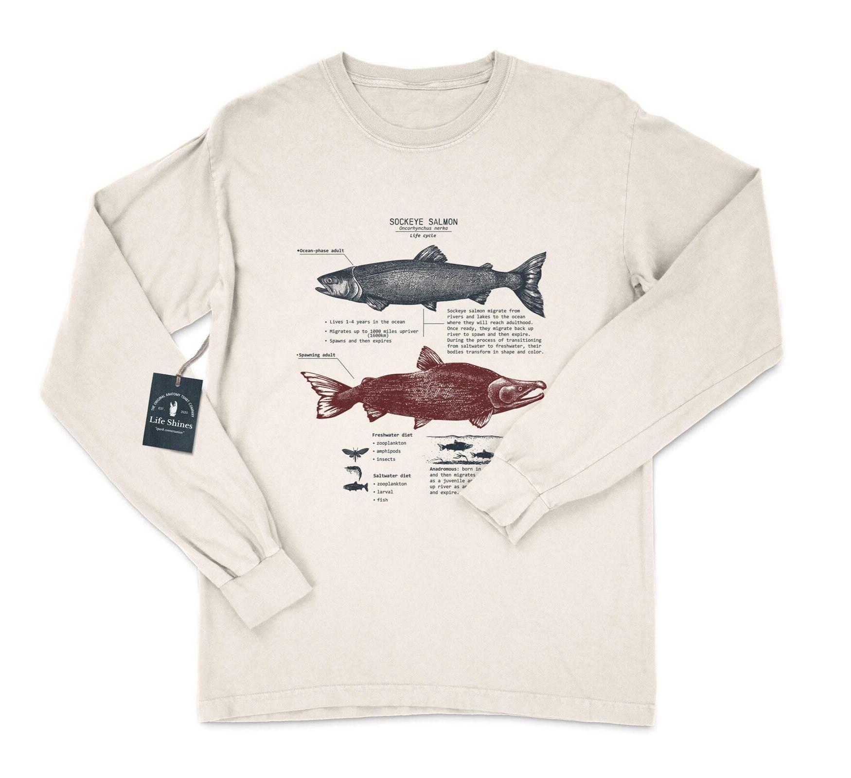Sockeye Salmon Life Cycle Long Sleeve Shirt, Screen Printed Salmon Long ...