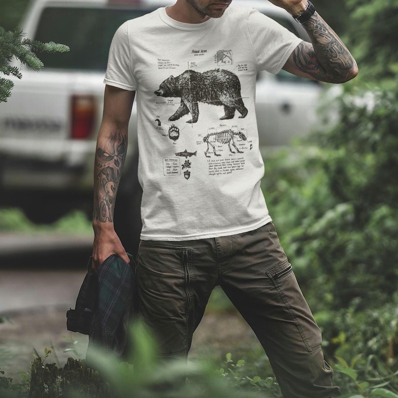 Brown Bear Anatomy T-shirt: Hand-drawn Grizzly Design, Silkscreen ...