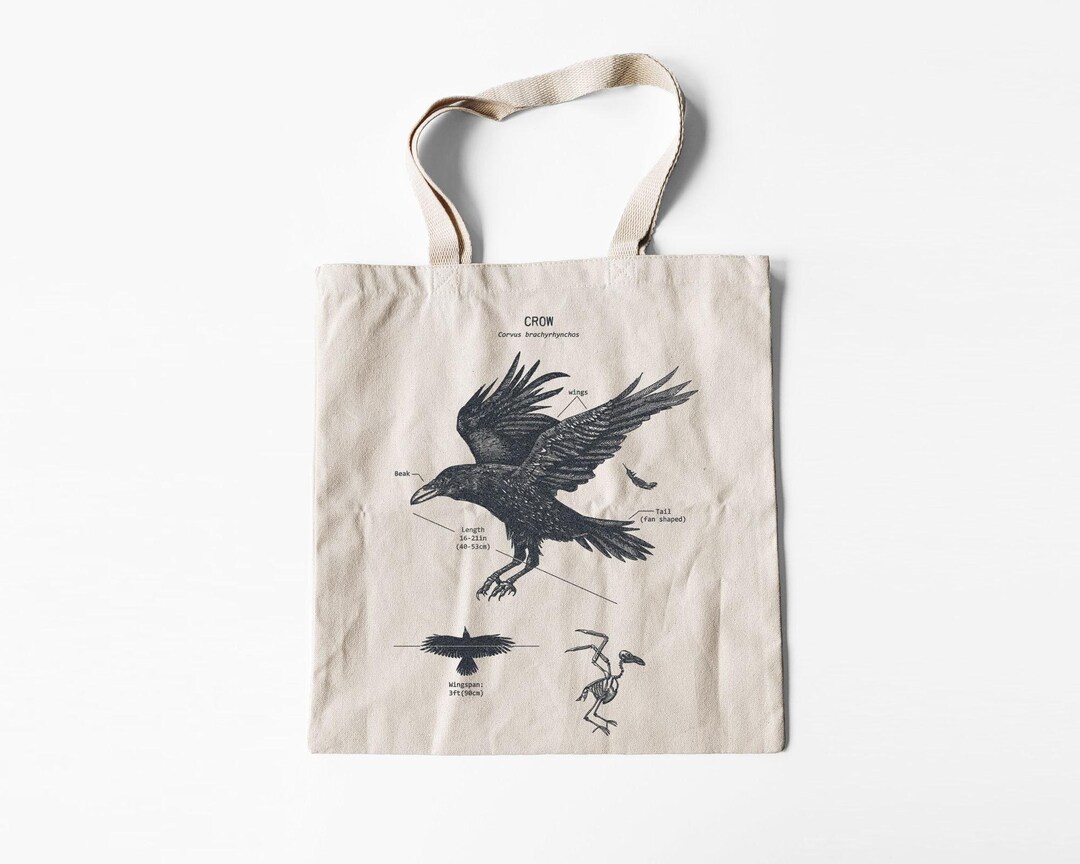 Crow Anatomy Tote Bag, Crow Bag, Screen Printed Tote Bag, Corvus Bag ...