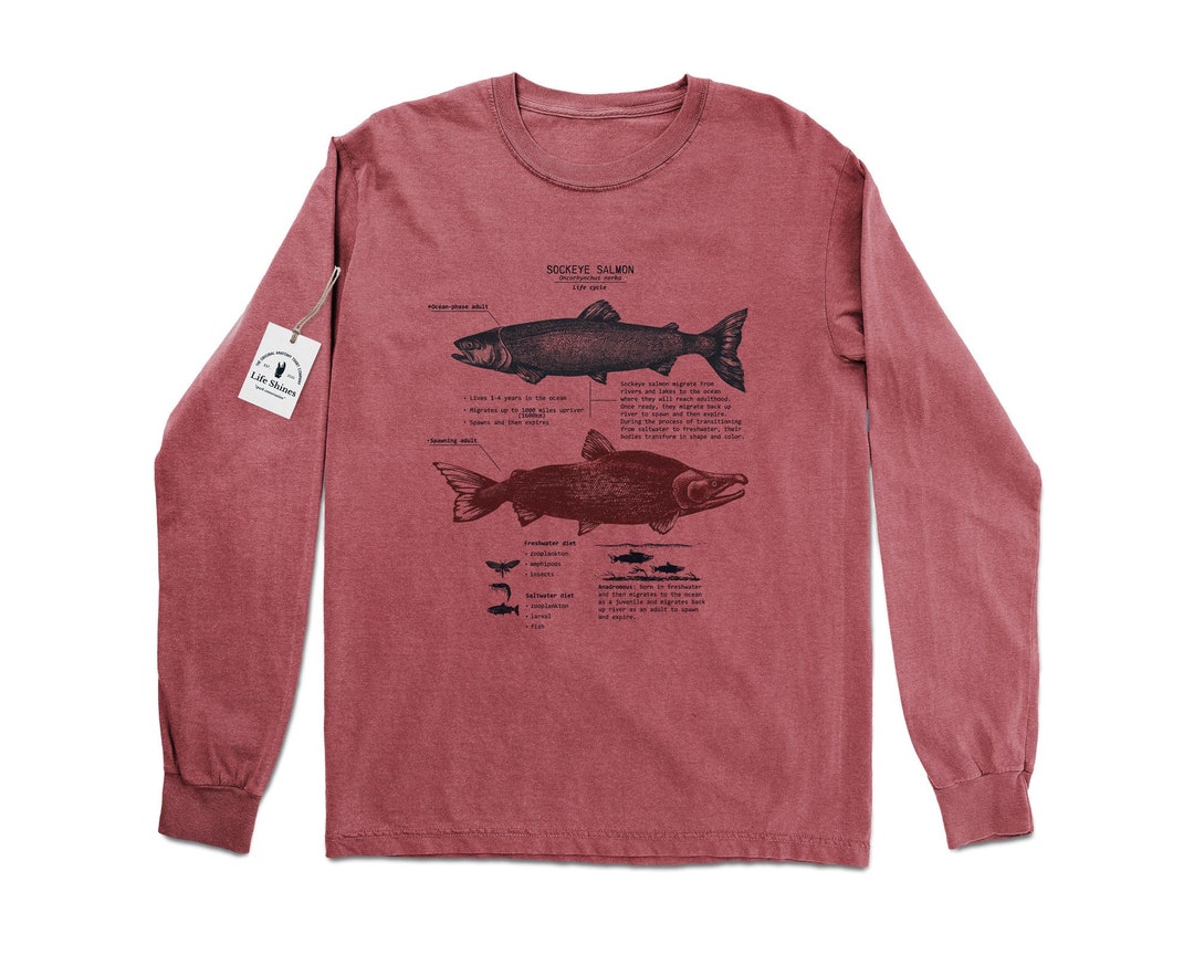 Sockeye Salmon Life Cycle Long Sleeve Shirt, Screen Printed Salmon Long ...