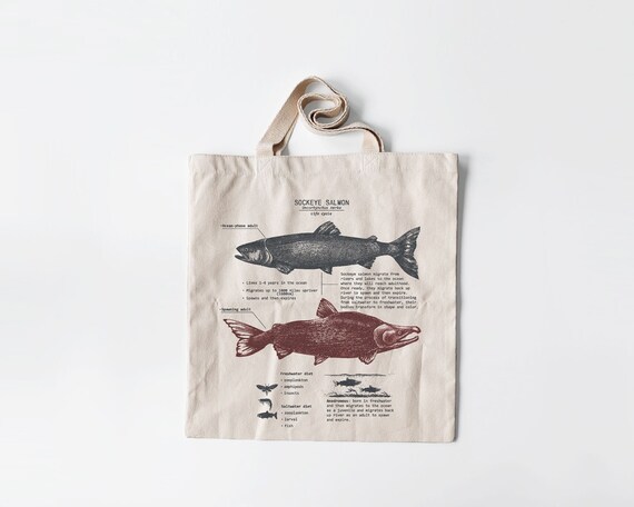 Sockeye Salmon Life Cycle Bag Salmon Screen Printed Tote - Etsy